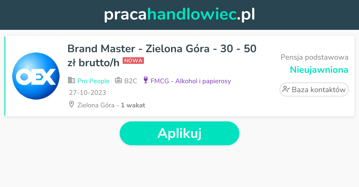 Praca Brand Master - 30 - 50 zł brutto/h - Oferta pracy w Pro People - Jawor