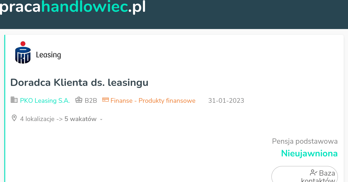 Praca Doradca Klienta ds. leasingu - Oferta pracy w PKO Leasing S.A. - Lublin