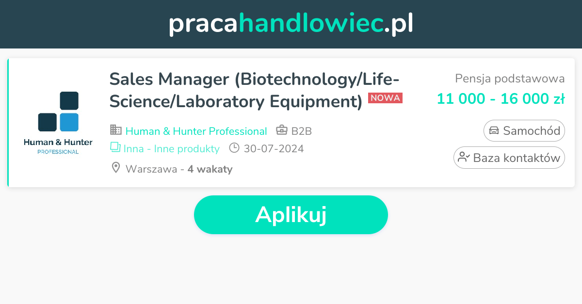 Praca Sales Manager (Biotechnology/Life-Science/Laboratory Equipment ...