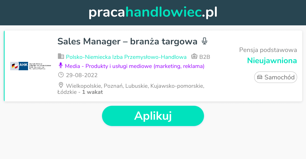 Praca Sales Manager – branża targowa - Oferta pracy w Polsko-Niemiecka ...